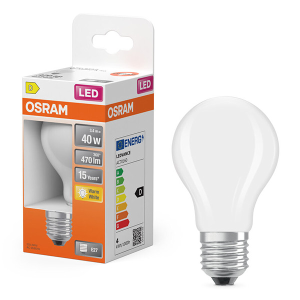 Osram LED lamp E27 | Peer A60 | Mat | 2700K | 3.4W (40W) Osram 123led.nl